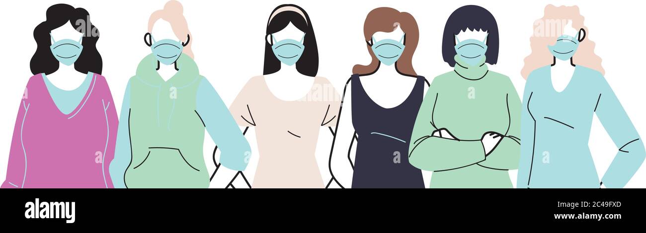 young women wearing face mask to prevent virus vector illustration ...