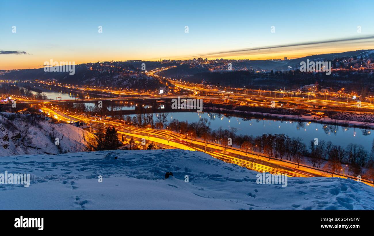 View of Barrandov Bridge over Vltava River in Branik, Prague, Czech ...
