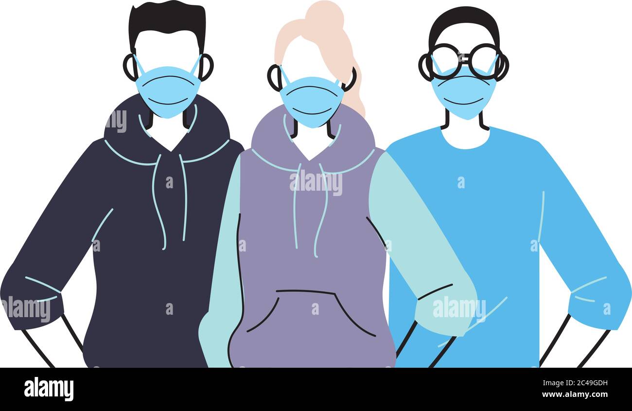 young people wearing face masks to prevent virus vector illustration ...