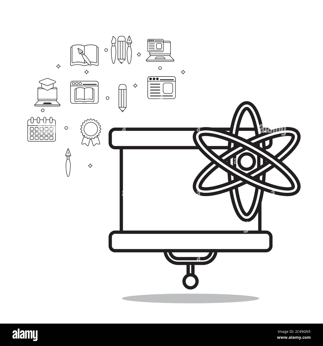 board with atom and icon set design, Eduaction school university class ...