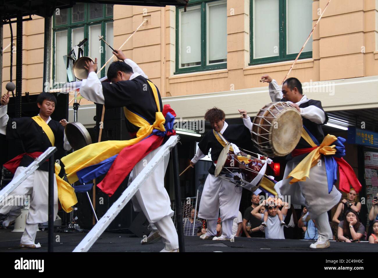 Drummers entertain the crowd at the Sydney Koreatown Festival in Pitt ...