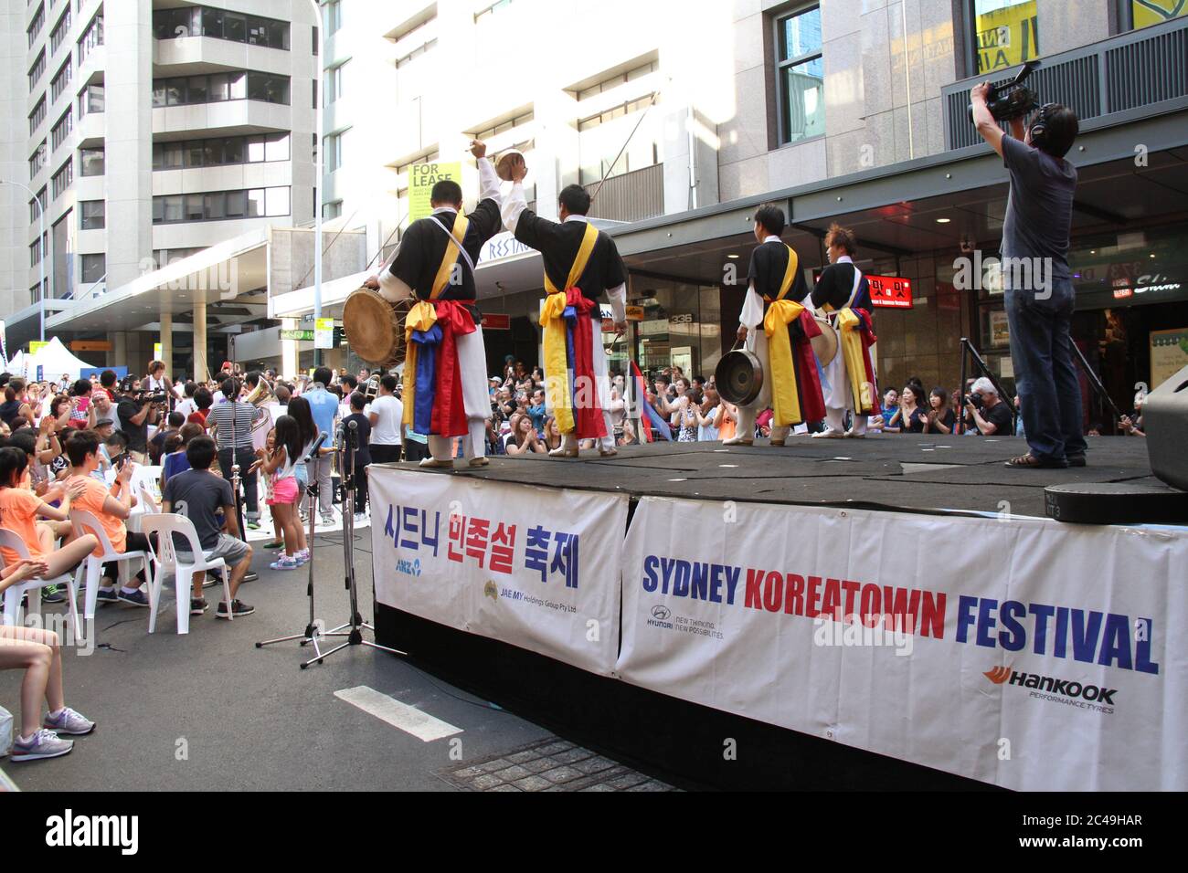 Drummers entertain the crowd at the Sydney Koreatown Festival in Pitt ...