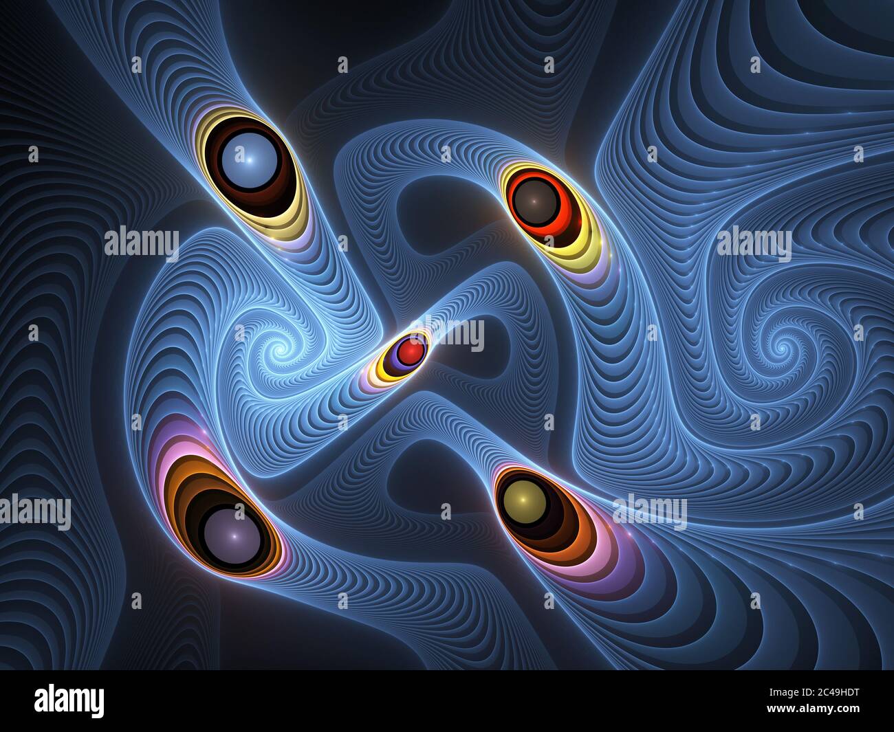 colored abstract round curves and lines on black background Stock Photo ...