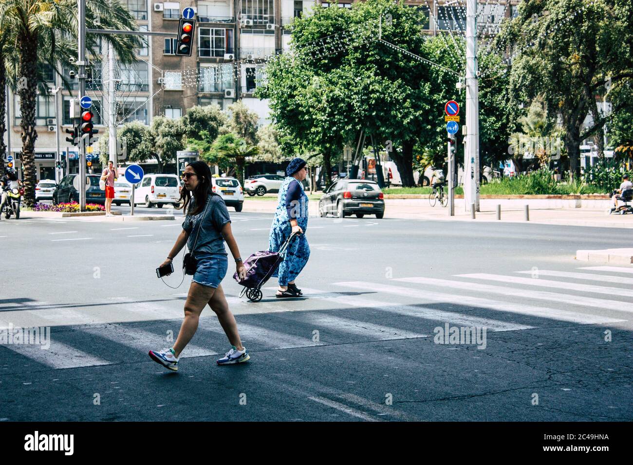 Tel Aviv Israel June 7, 2019 View of unknown Israeli people walking in ...