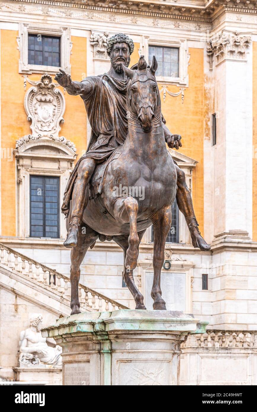Equestrian statue of Emperor Marcus Aurelius on Piazza del Campidoglio ...