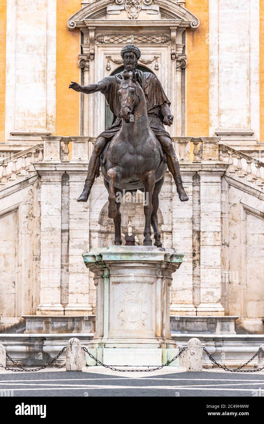 Equestrian statue of Emperor Marcus Aurelius on Piazza del Campidoglio ...