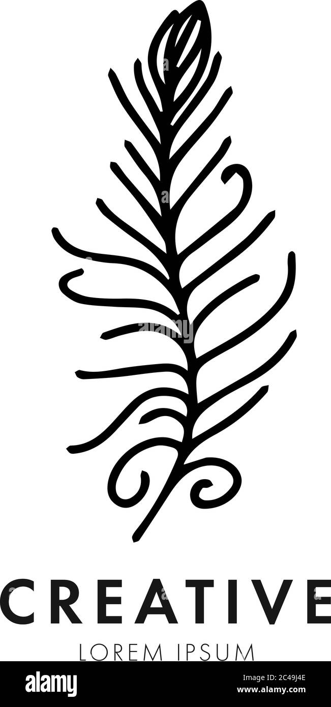Black line feather icon logo isolated on white background. Vector ...
