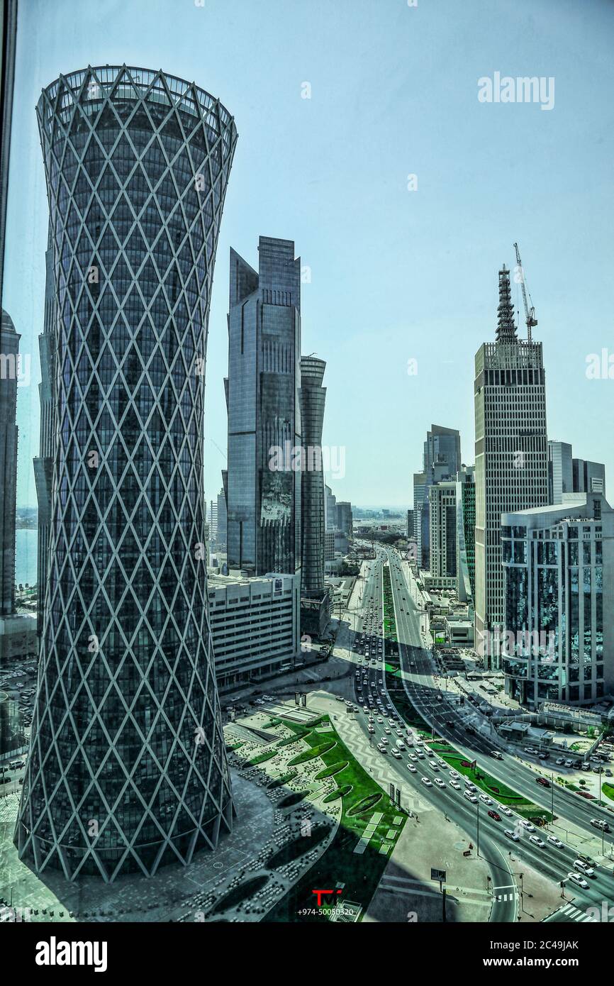 View corniche highrise skyline architecture doha hi-res stock ...