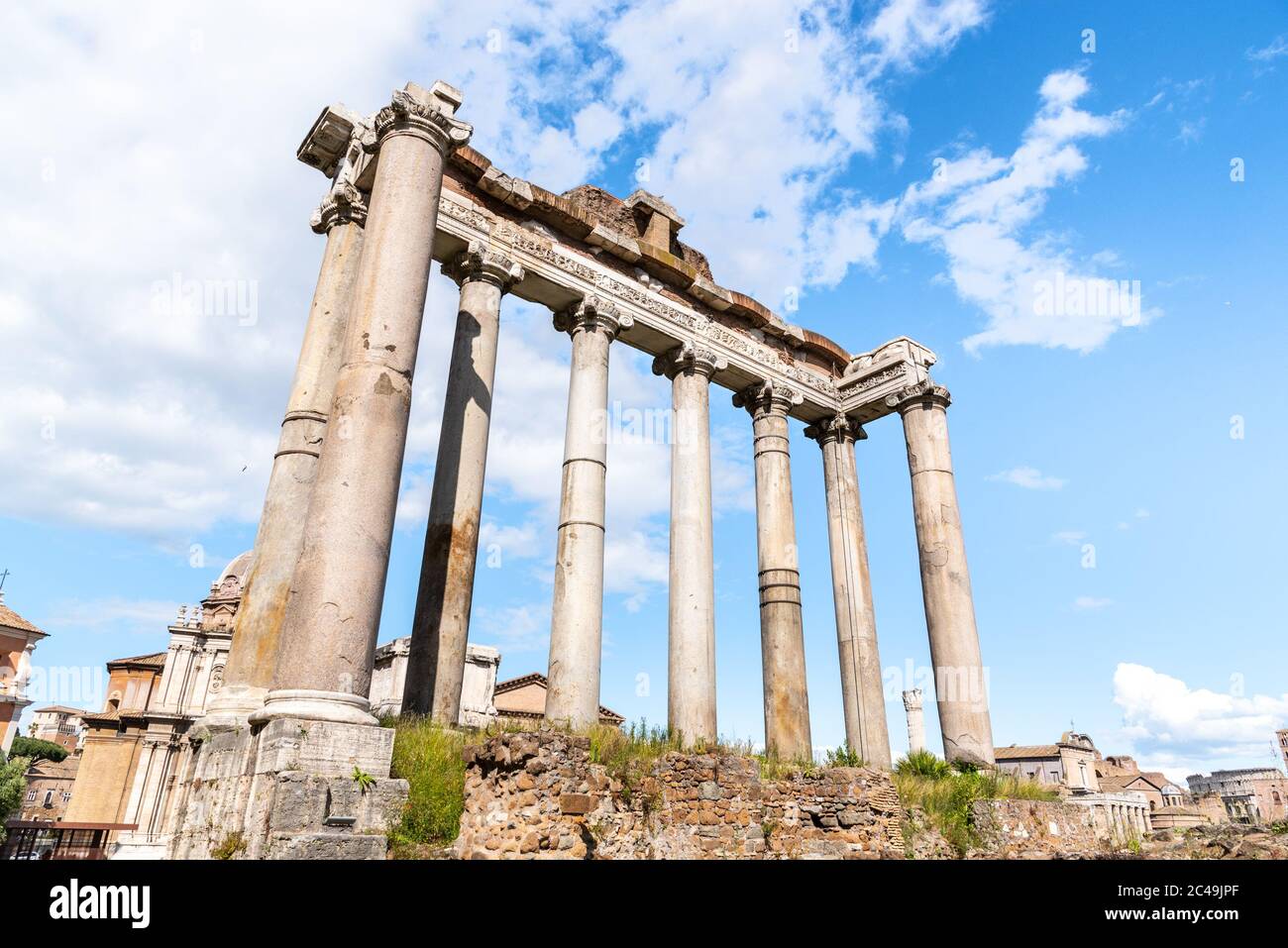 Temple of Saturn - ruins with old historical columns. Roman Forum ...