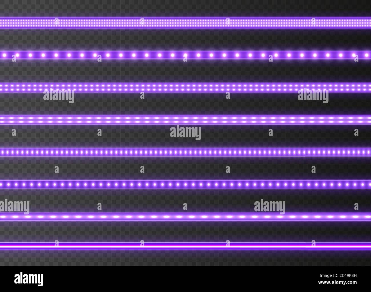 Purple LED strips collection, bright luminous ribbons isolated on a ...