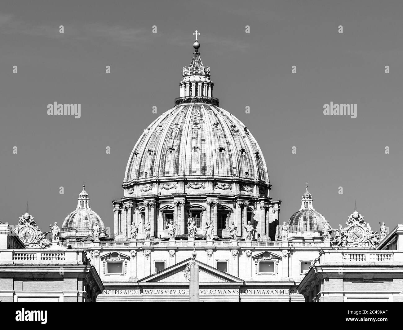Papal Basilica of St. Peter in the Vatican. Front detailed view of dome ...