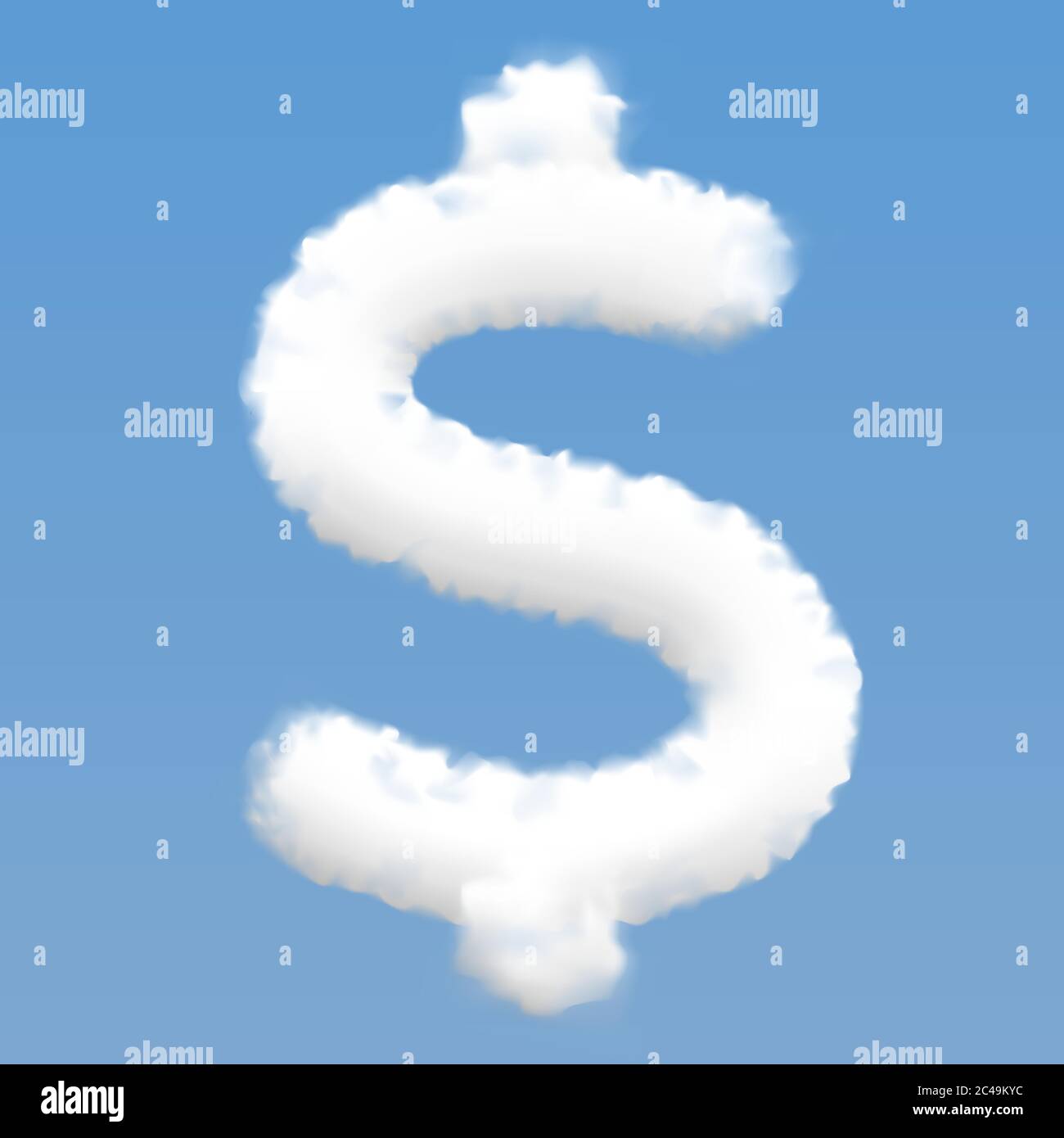 Realistic dollar sign shaped white cloud on blue sky background Stock ...