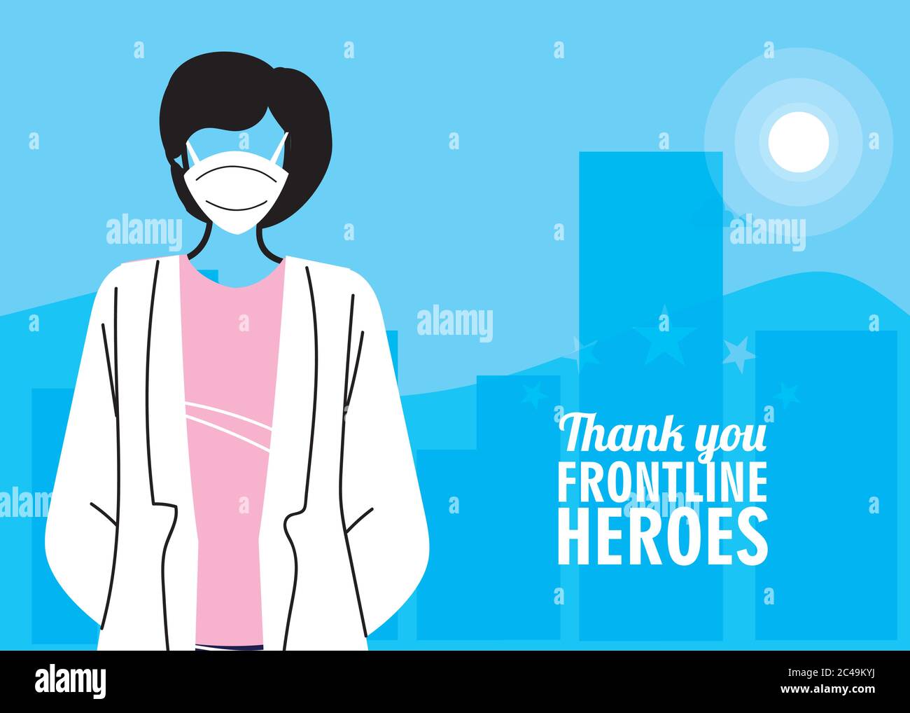 Thanks to the frontline heroes. Doctor wearing mask vector illustration ...