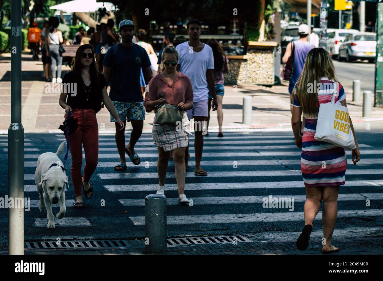 Tel Aviv Israel June 10, 2019 View of unknown Israeli people walking in ...