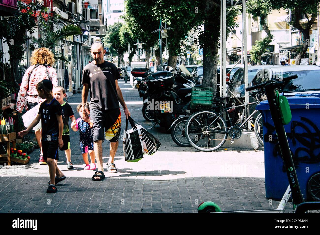 Tel Aviv Israel June 7, 2019 View of unknown Israeli people walking in ...