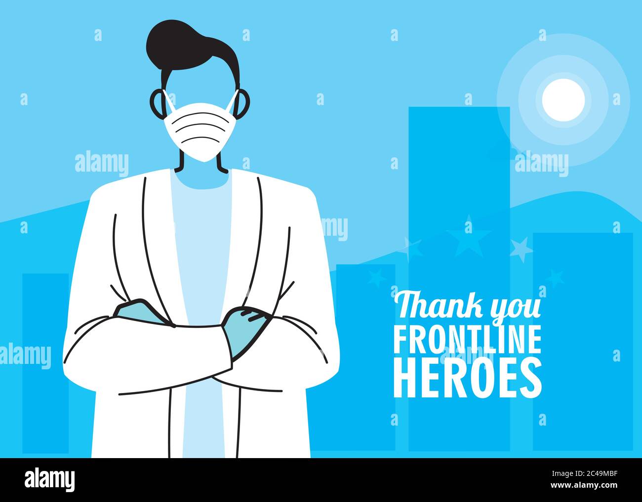 Thanks to the frontline heroes. Doctor wearing mask vector illustration ...