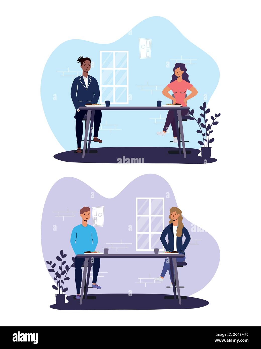 diversity people dinning in restaurant practicing social distancing ...