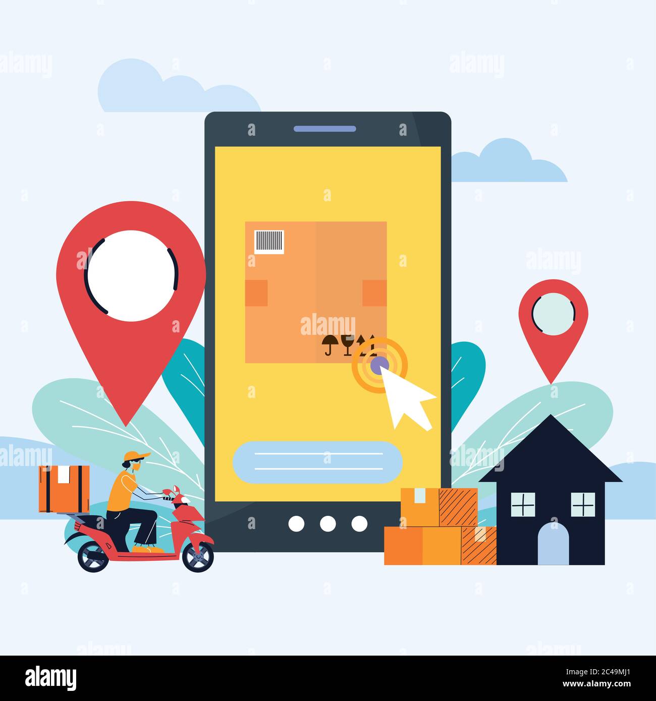 courier delivery with location on screen vector illustration desing ...