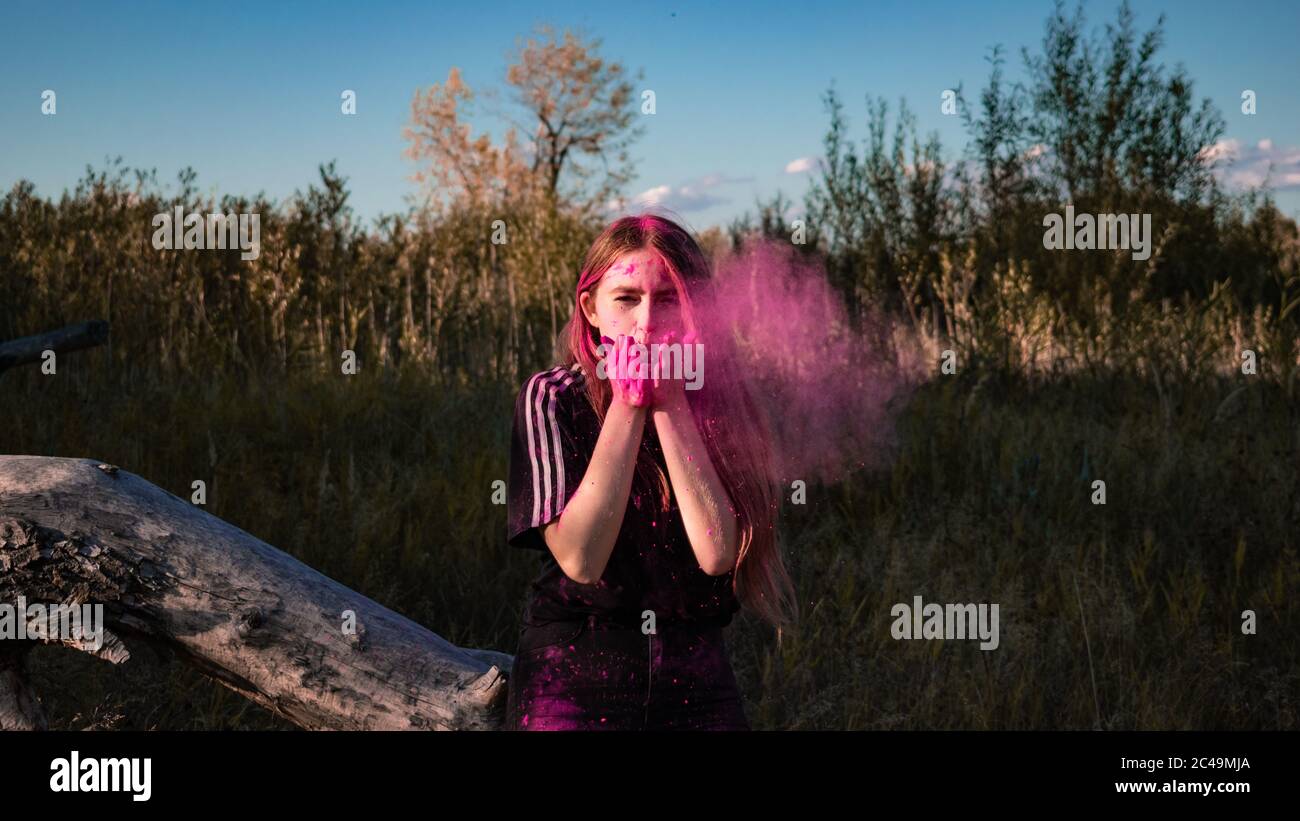 Pink powder and girl Stock Photo - Alamy