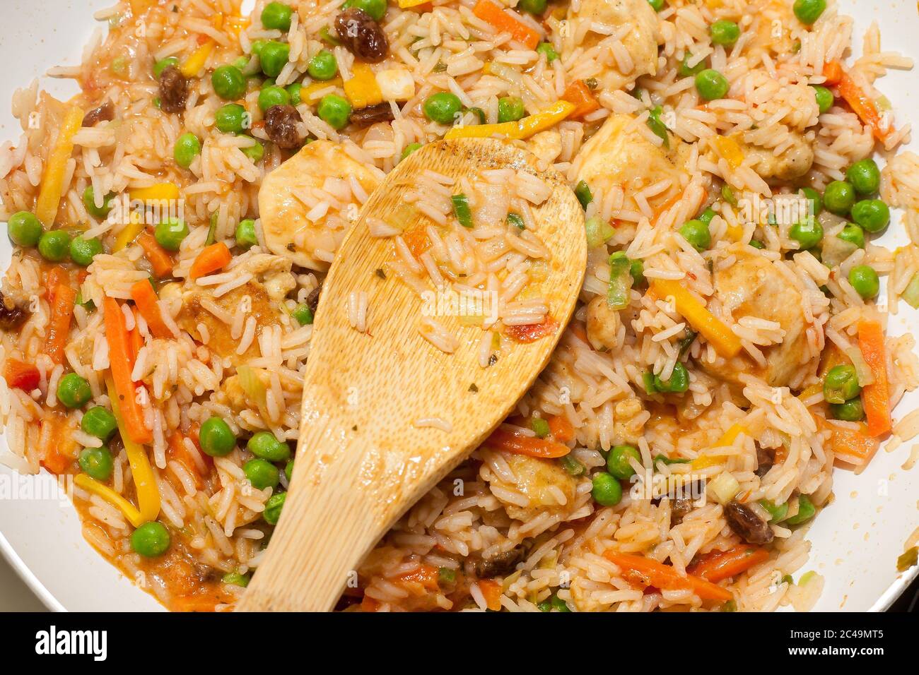 Closeup shot of freshly-made delicious fried rice with frozen ...