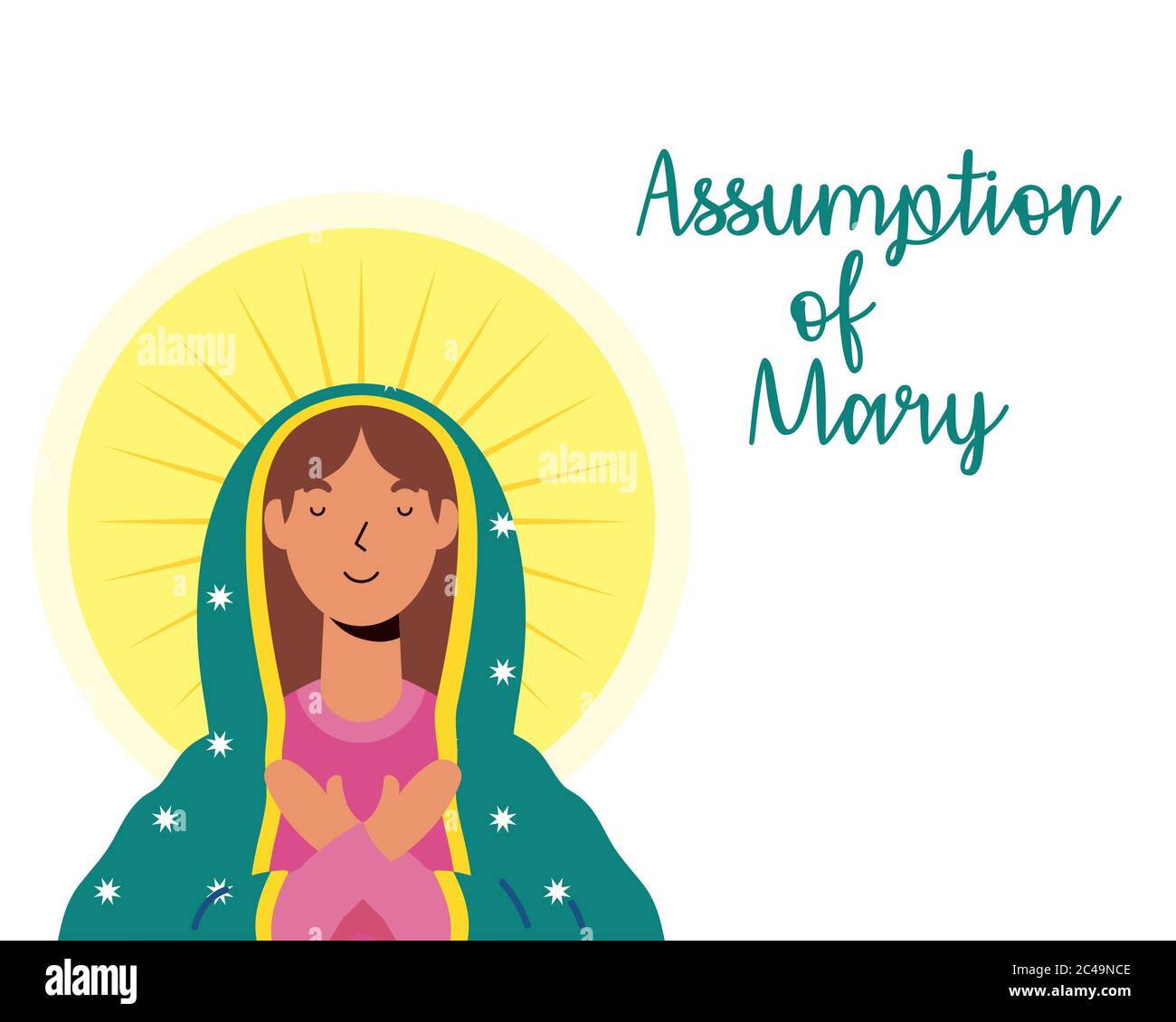 assumption of beautiful mary virgin with lettering vector illustration ...