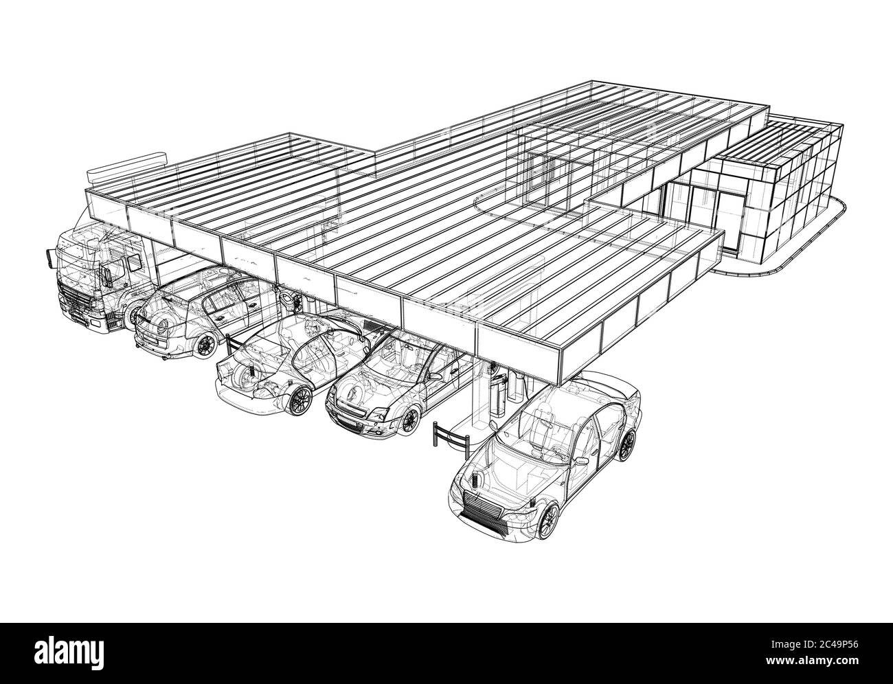 Electric Car Charging Station with Cars and Truck Stock Vector Image ...