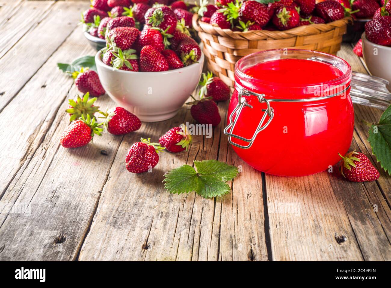 Homemade summer conserve, fruit berry preservation. Strawberry jam ...