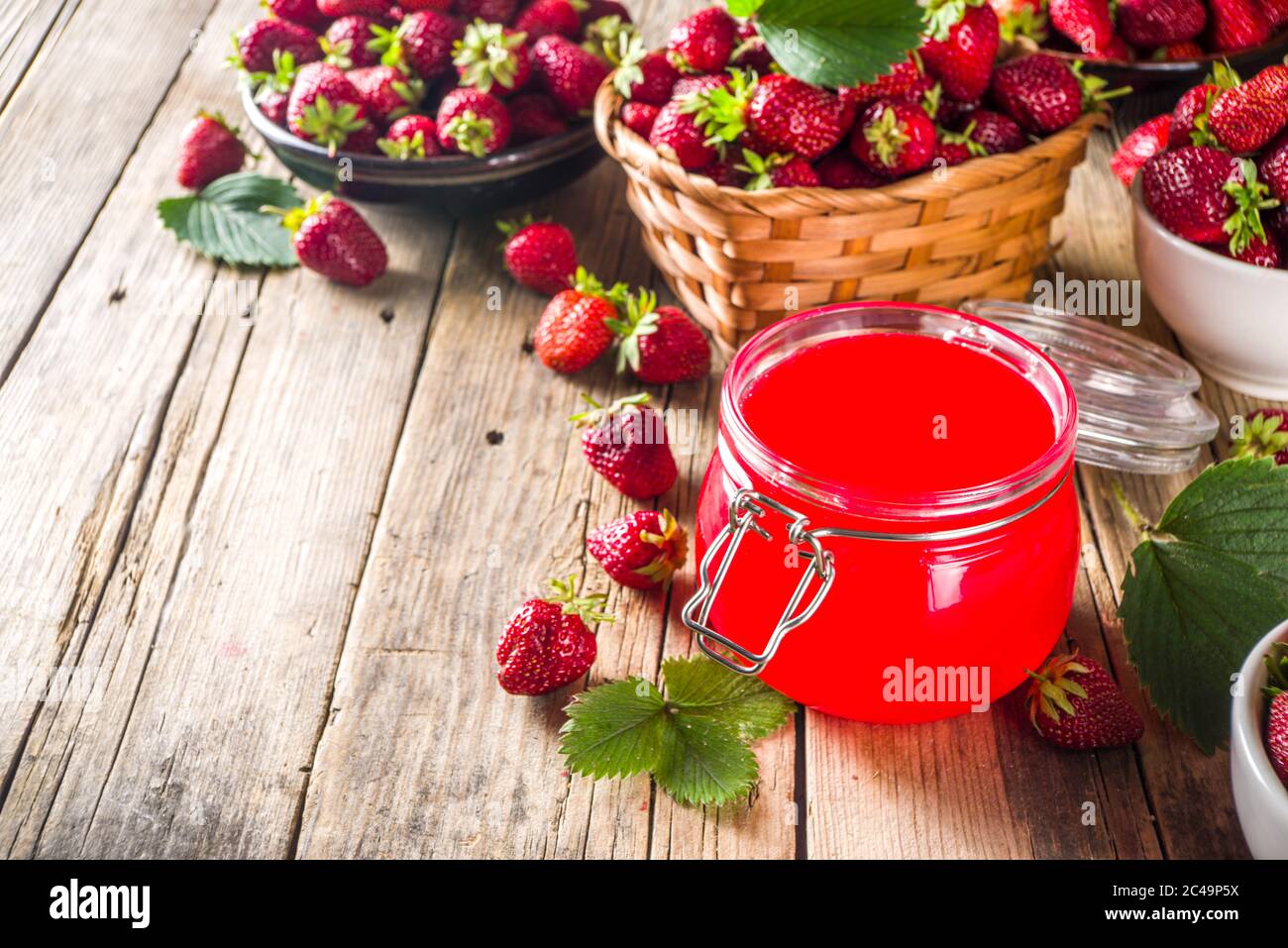 Homemade summer conserve, fruit berry preservation. Strawberry jam ...