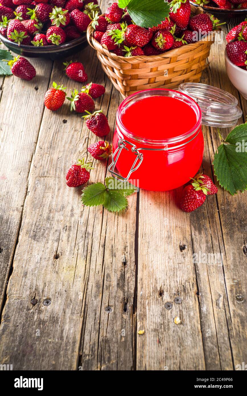 Homemade summer conserve, fruit berry preservation. Strawberry jam ...
