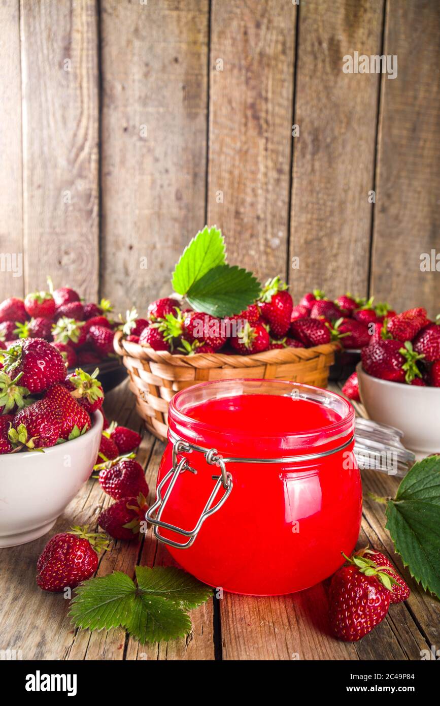 Homemade summer conserve, fruit berry preservation. Strawberry jam ...