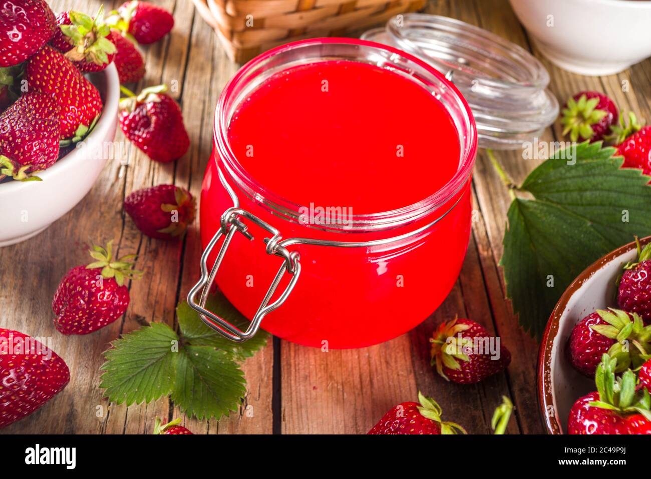 Homemade summer conserve, fruit berry preservation. Strawberry jam ...