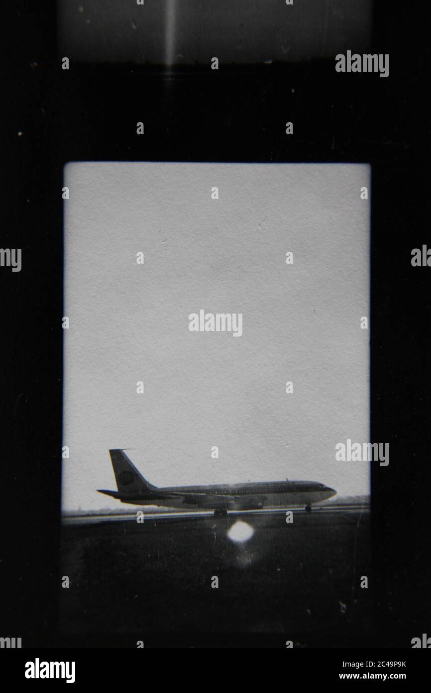 Fine 70s vintage black and white lifestyle photography of a jumbo jet ...