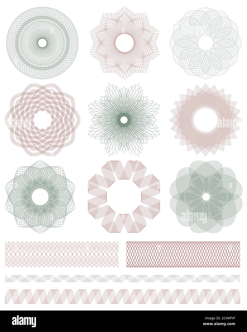 Set of Guilloche decorative elements. Vector illustration Stock Vector ...