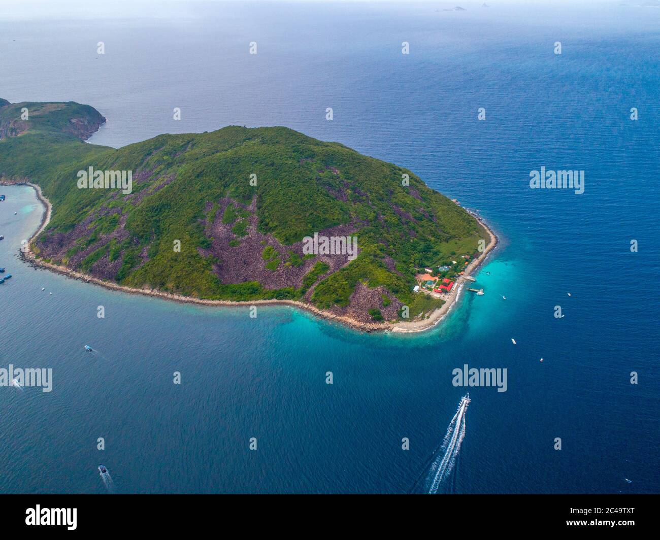 Aerial view of Hon Mun Island or Coral Bay, at Nha Trang Bay, Khanh Hoa ...