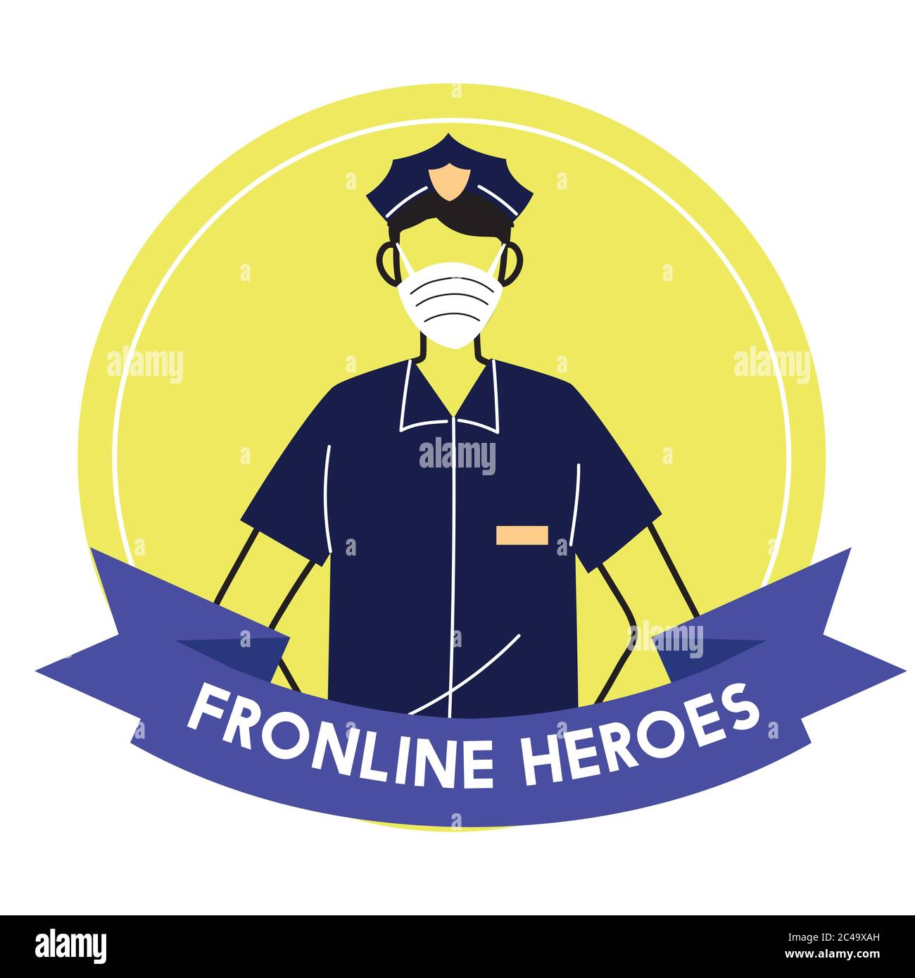 Thanks to the frontline heroes. Police with mask vector illustration ...