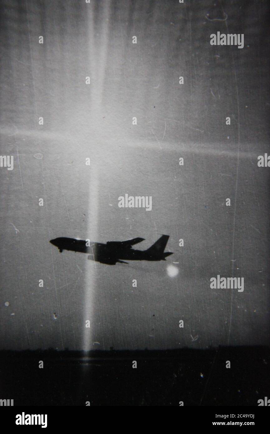 Fine 70s vintage black and white lifestyle photography of a jumbo jet ...