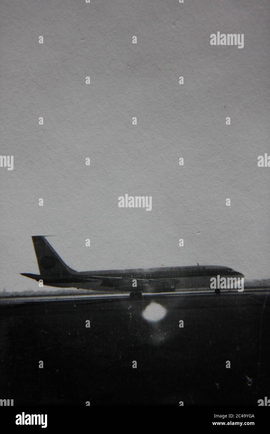 Fine 70s vintage black and white lifestyle photography of a jumbo jet ...