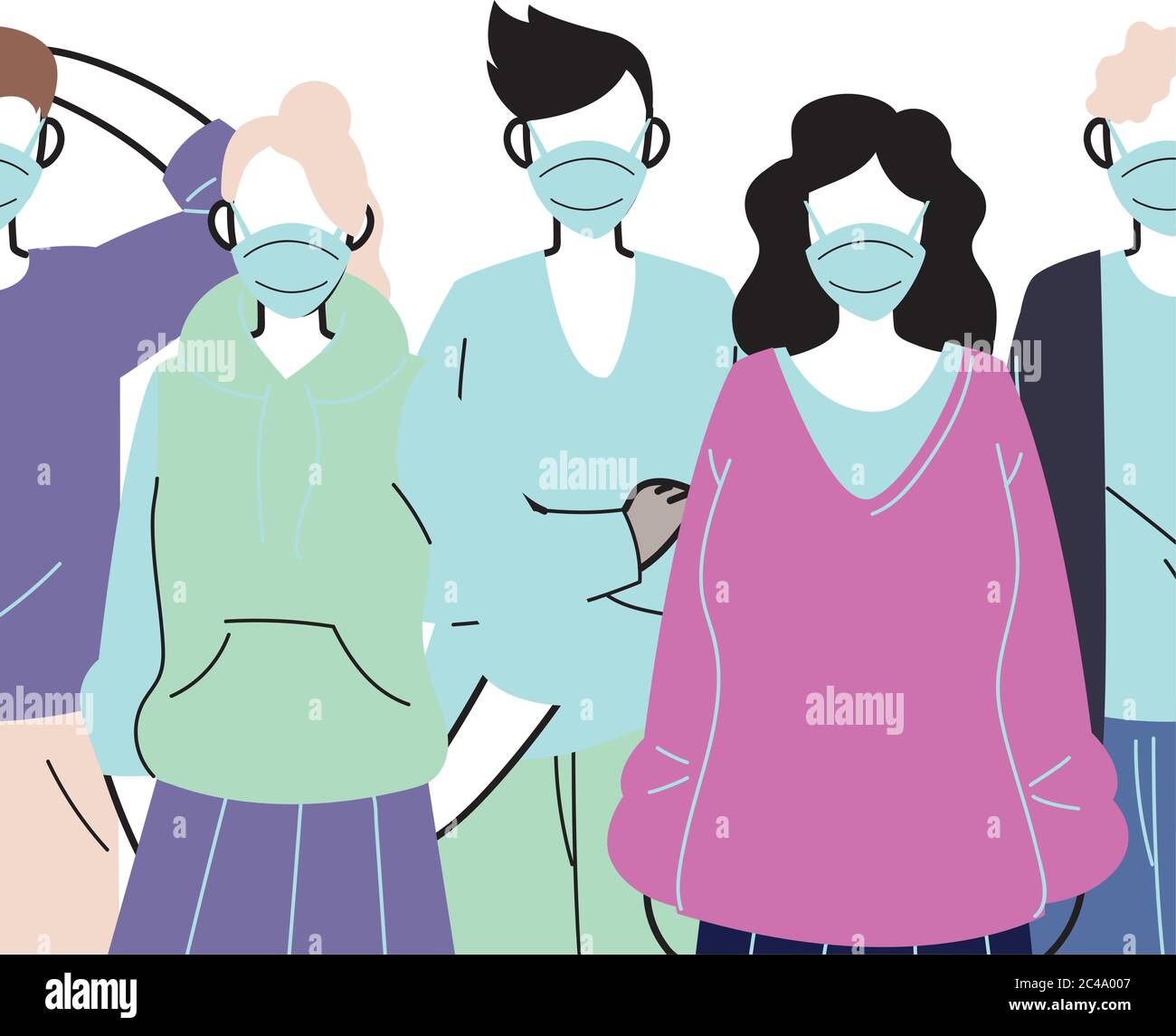 young people wearing face masks to prevent virus vector illustration ...