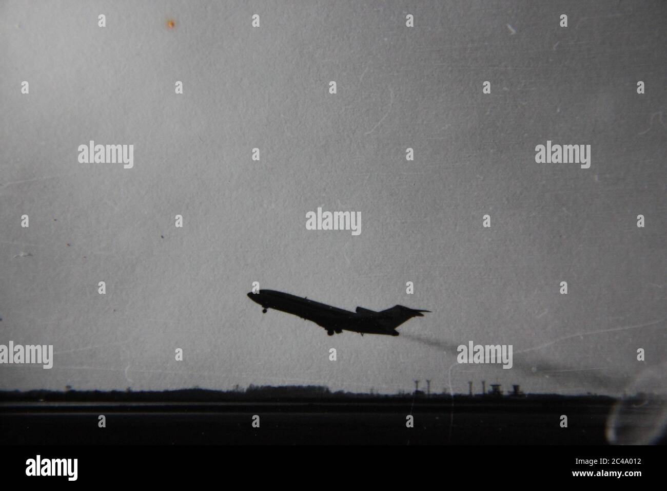 Fine 70s vintage black and white lifestyle photography of a jumbo jet ...