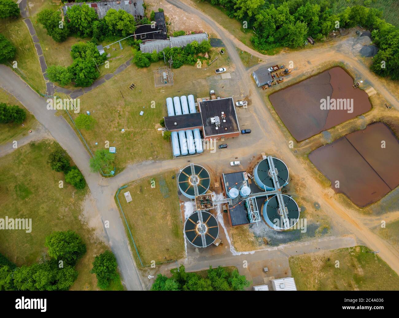 Sewage aerial view of a wastewater treatment processing plant sewage ...