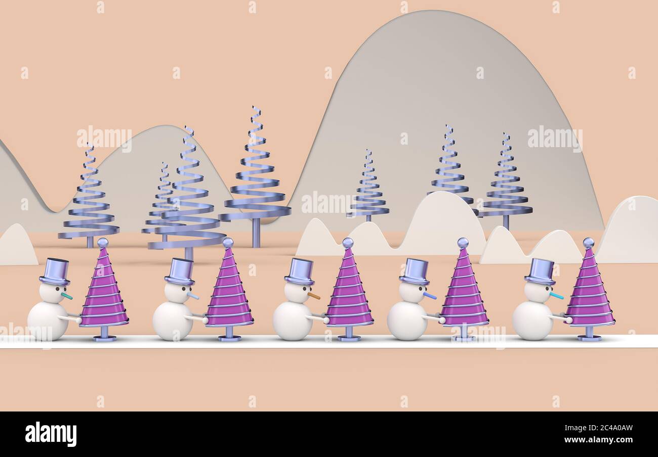 3D christmas postcard wallpaper with snowman .Merry Christmas concept ...