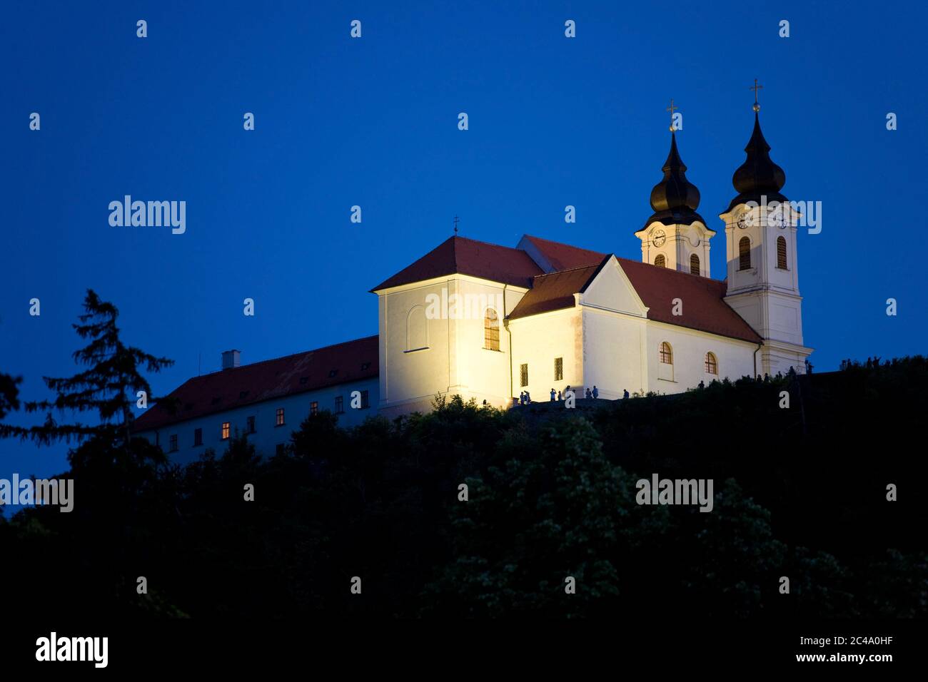 Tihany Abbey at night a Lake Balaton, Hungary Stock Photo - Alamy