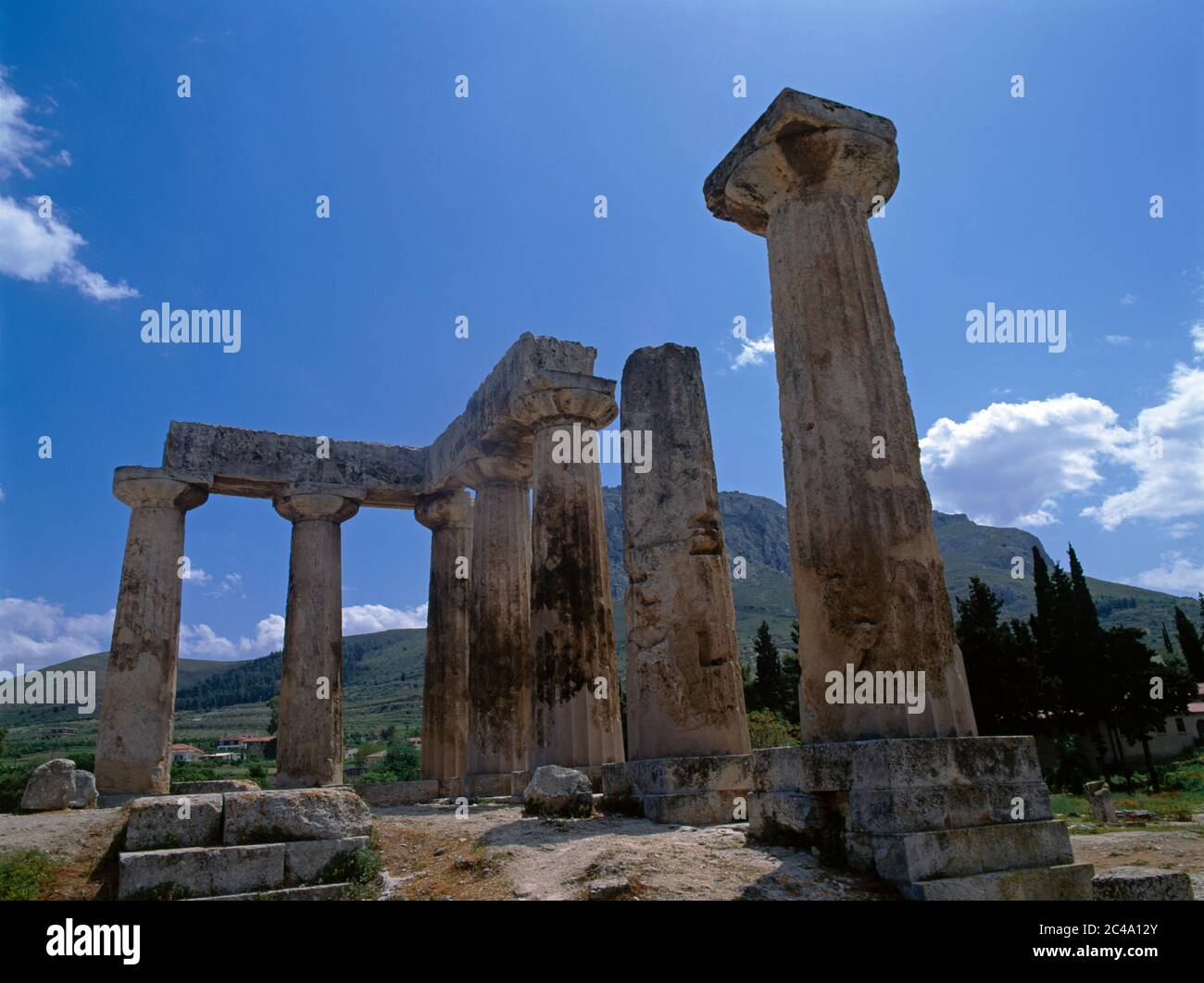 Peloponnese Greece Corinth Temple Of Apollo Column Stock Photo - Alamy
