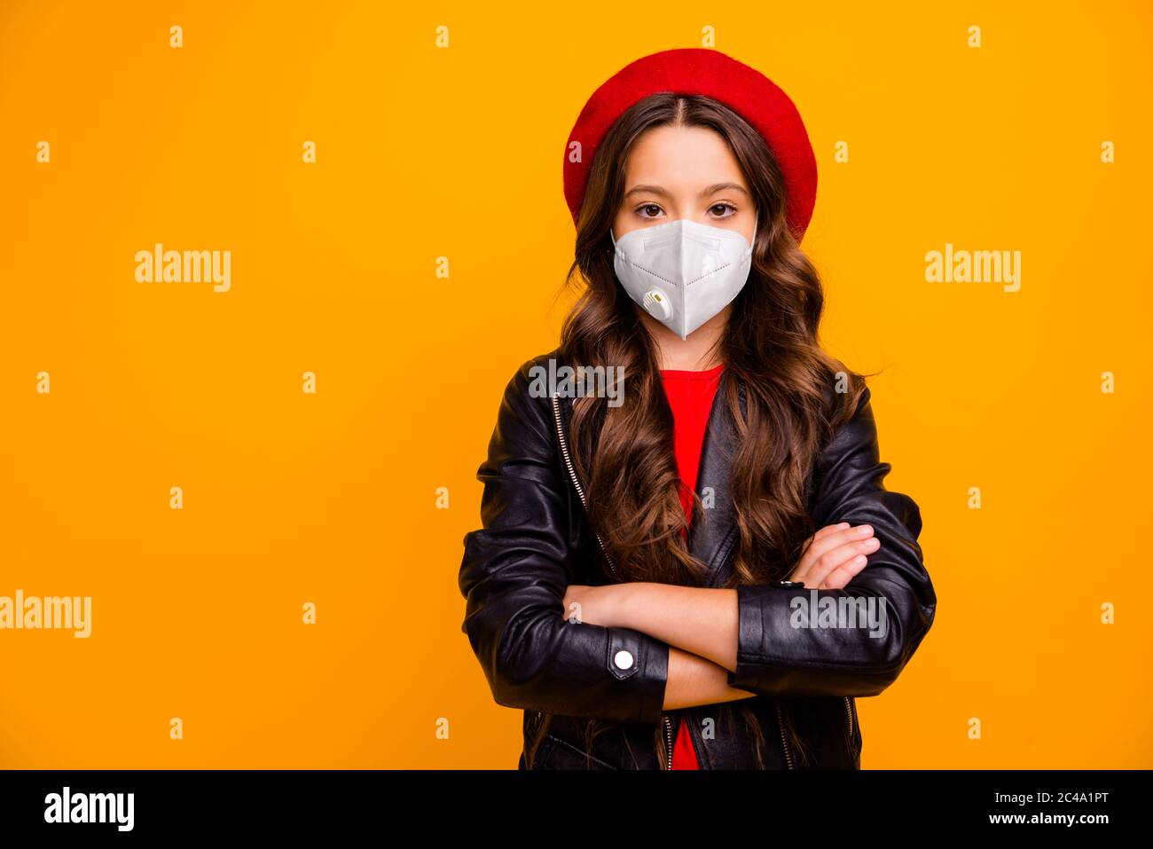 Close-up portrait of nice attractive fashionable healthy girl wearing ...