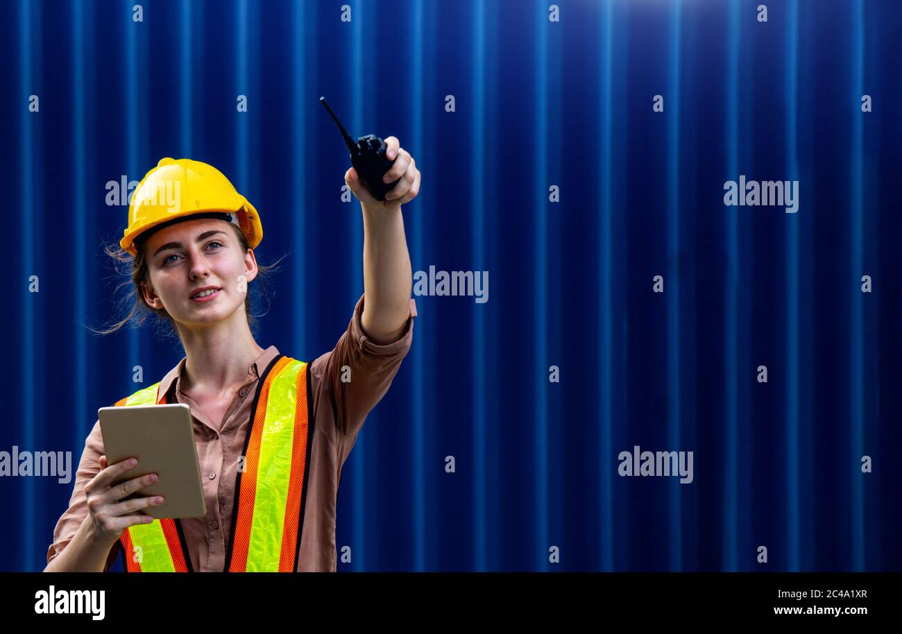 Worker using walkie talkie working computer hi-res stock photography ...