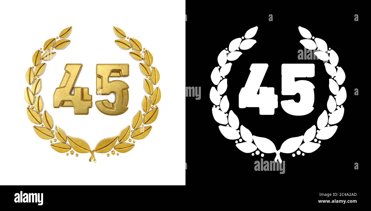 Gold number 45 (number forty-five) with laurel branch with alpha ...