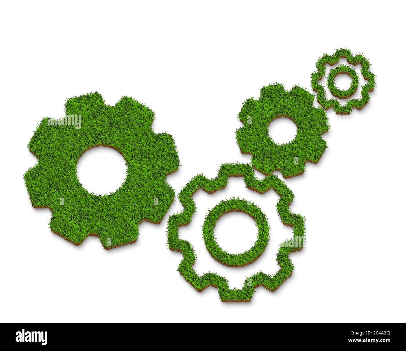 Green gear wheels shape made from green grass isolated on white ...