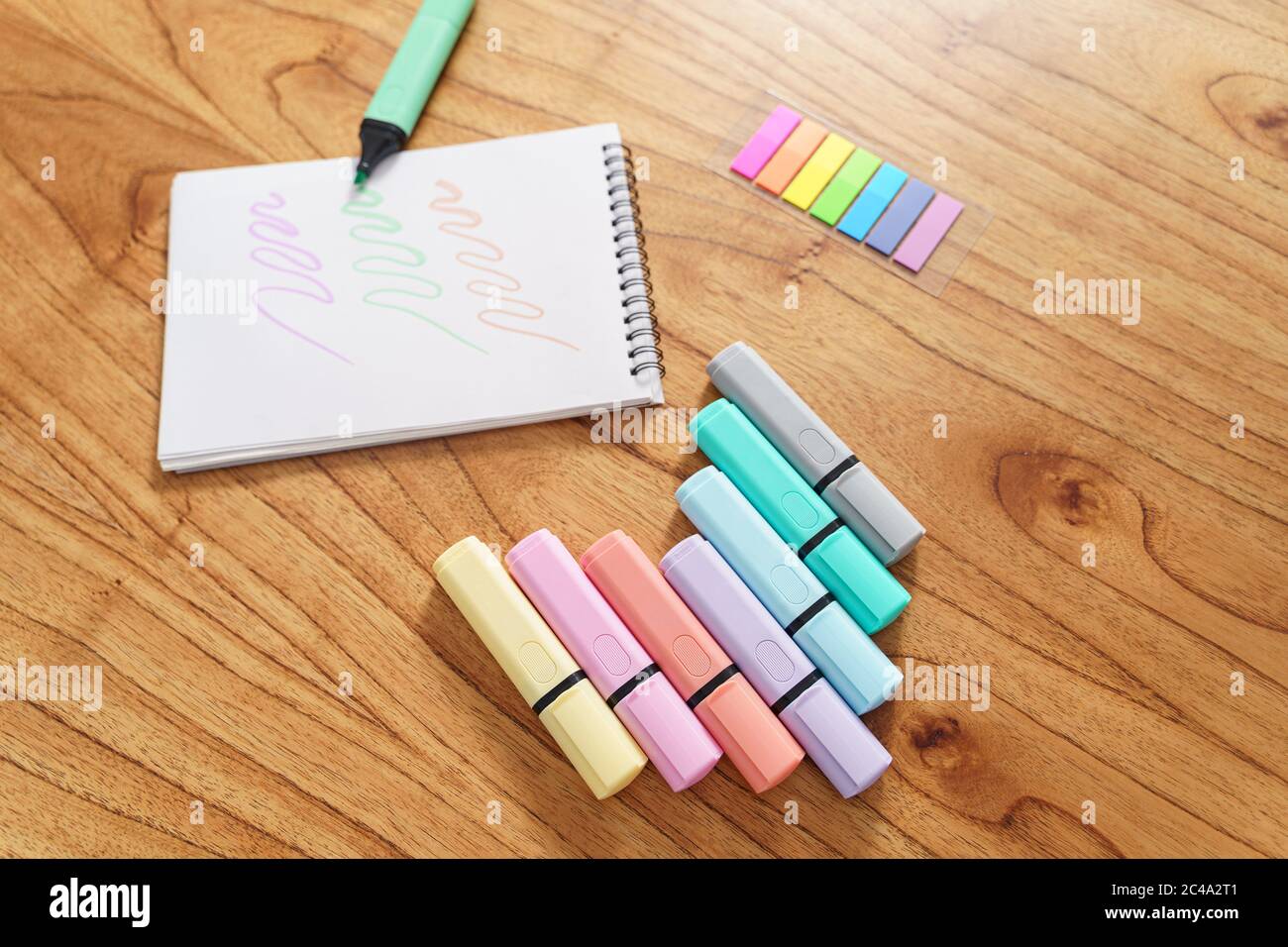 Drawing on a white sheet with a color highlighter. Top View Stock Photo ...