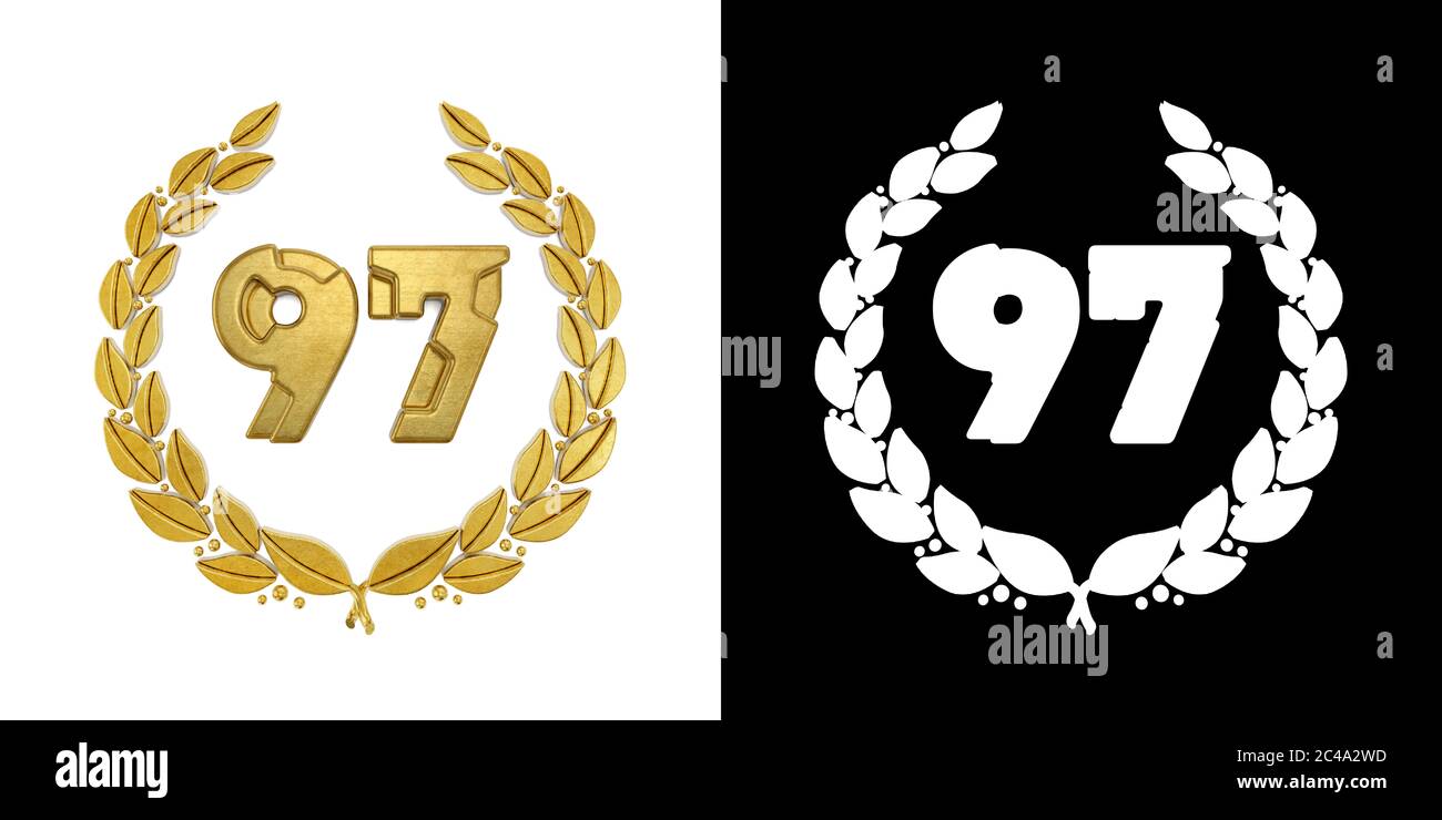 Gold Number 97 number Ninety seven With Laurel Branch With Alpha gold-number-97-number-ninety-seven-with-laurel-branch-with-alpha