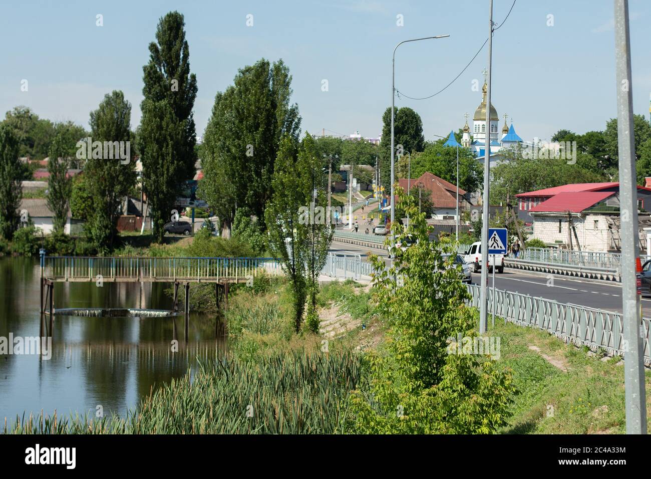 Pedestrian Bridge Over Small Stream High Resolution Stock Photography ...